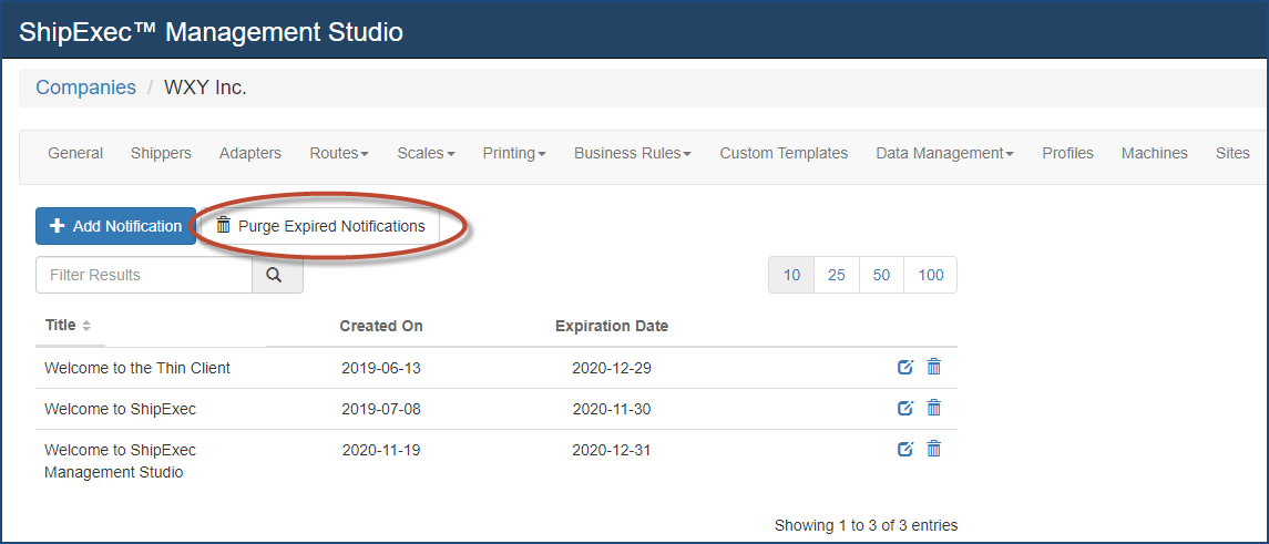 Purging Expired Notifications