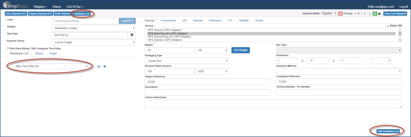 Shipping using Distribution Lists
