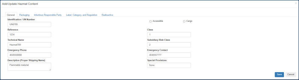 Adding Hazmat Content