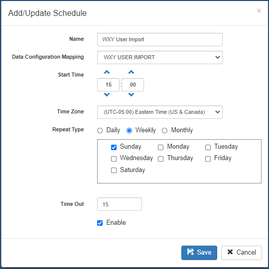 Adding Mapping Schedule