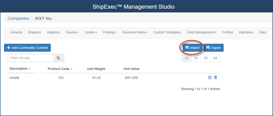Importing Commodity Content