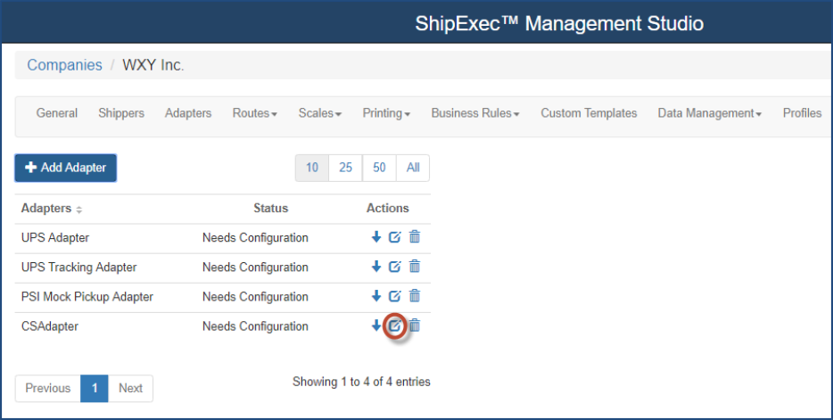 Adding a CS Adapter Registration