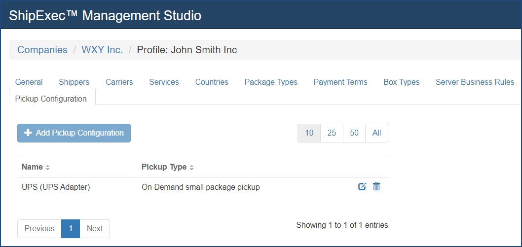Adding Pickup Configuration