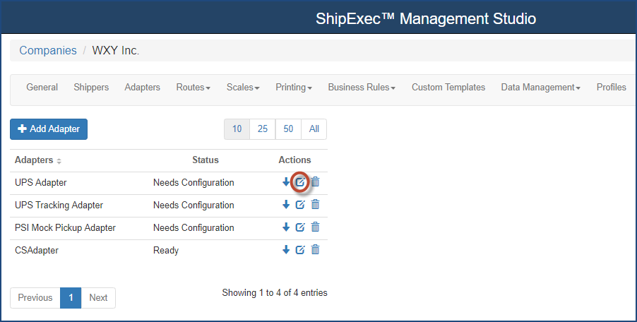Adding a UPS Adapter Registration
