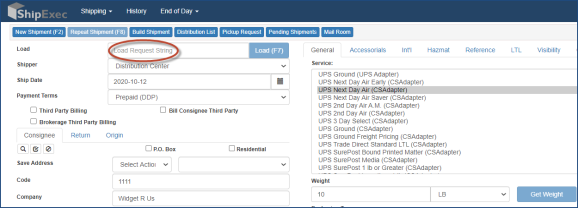 Creating a New Load Shipment
