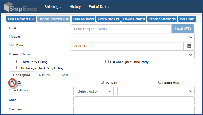 Selecting Address from the Address Book